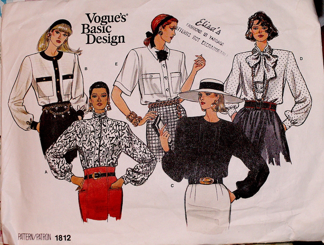 Vintage VOGUE Pattern # 1812 Sizes 8-10-12 Misses Blouse Sewing Pattern ...