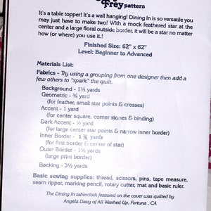 Sally Frey Quilt Pattern for Table Topper "dining In" Feathered Star by ...