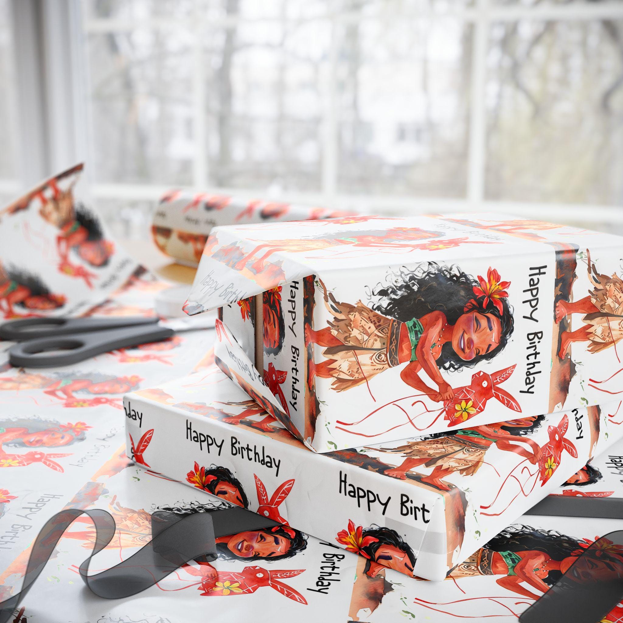 Moana Wrapping Paper Happy Birthday Wrapping Paper Gift Wrap Moana 2 ...