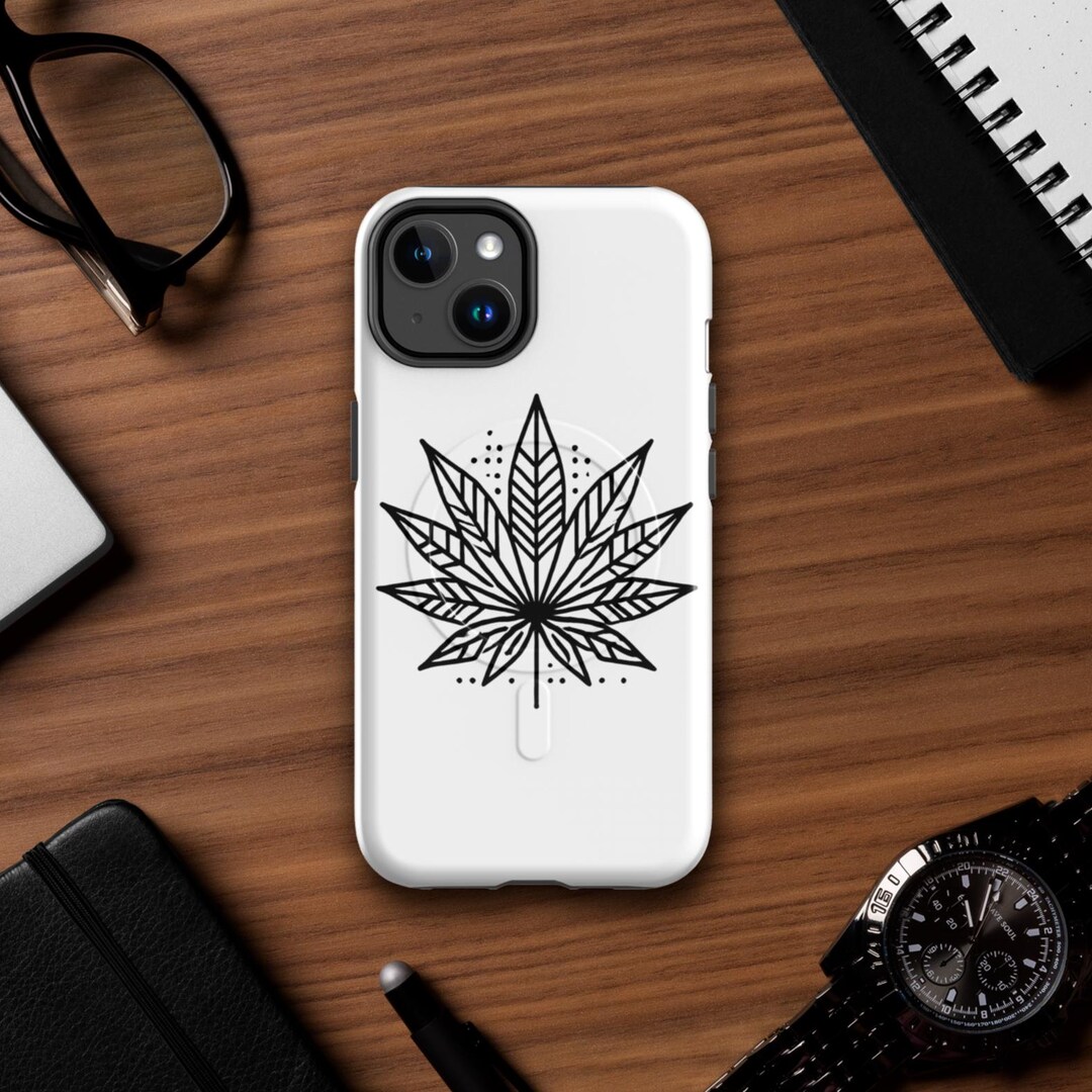 Minimalist Cannabis Leaf iPhone Case – Magsafe® Compatible, Dual-layer ...
