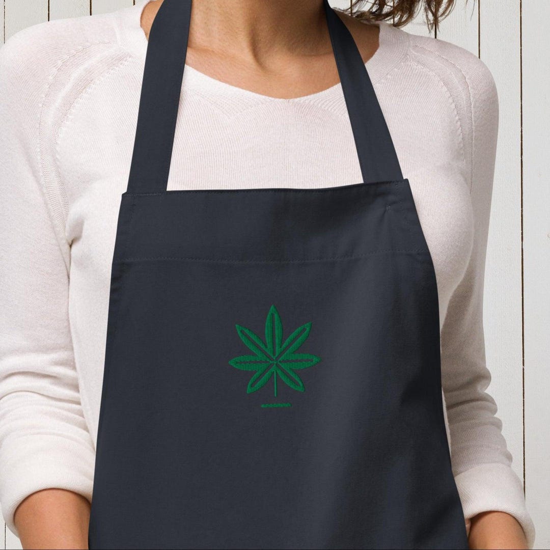 Green Weed Leaf Embroidered Apron - Eco-friendly Cotton - Etsy