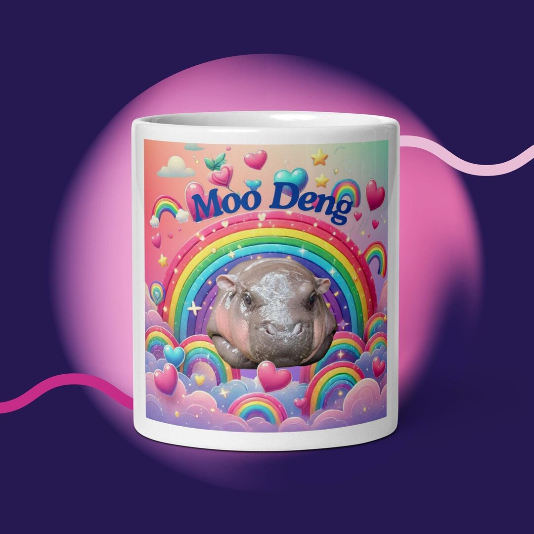 Moo Deng Pygmy Hippo Mug – Cute Rainbow Hippo Coffee Cup | 11oz - Etsy