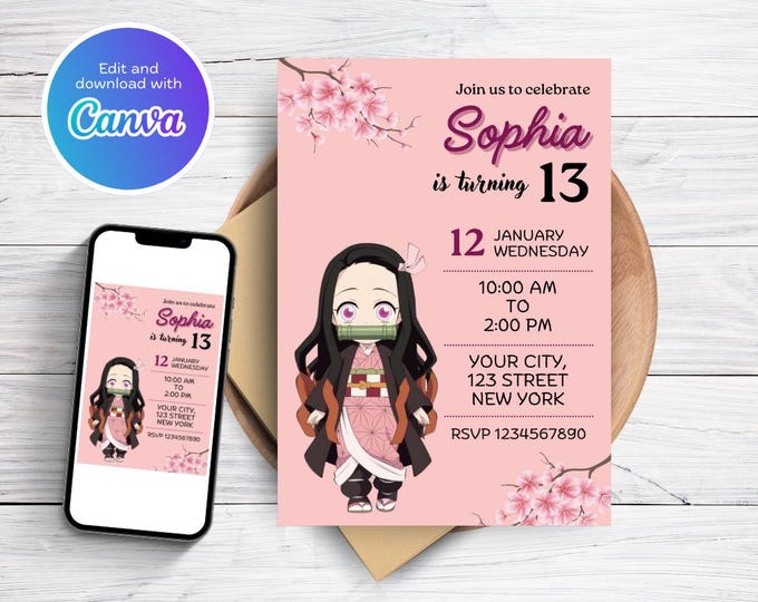 Nezuko Birthday Invitation, Nezuko Invitation, Nezuko Birthday, Nezuko ...
