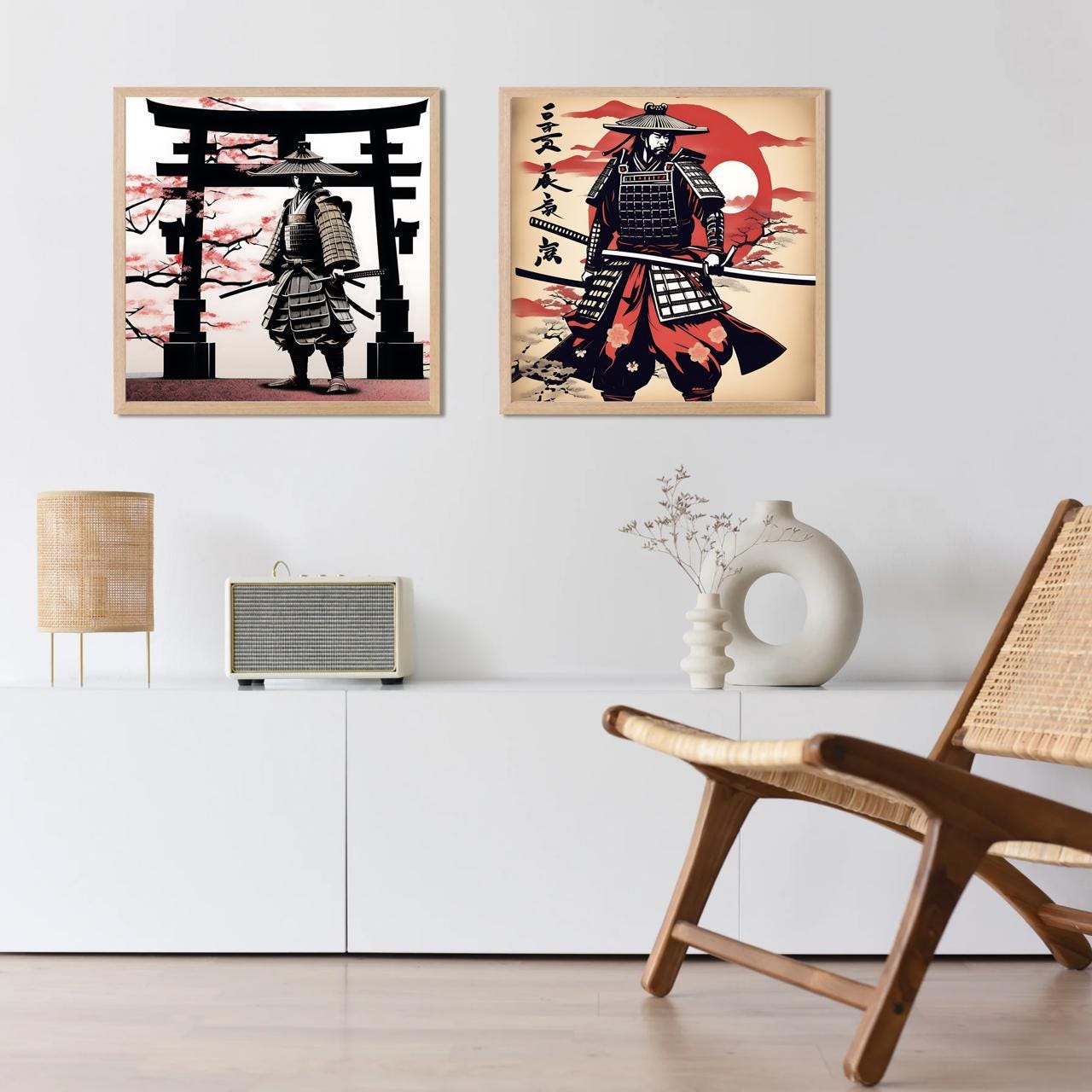 Japanese Wall Art;samurai Red Moon, Japan Art,japan Wall Art. Japanese ...
