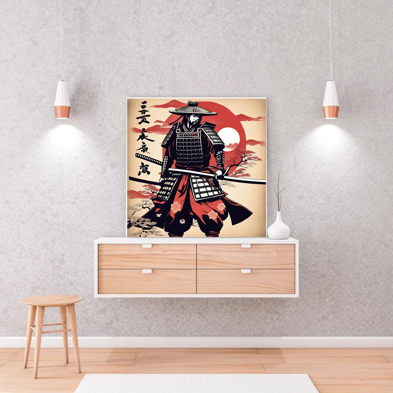 Japanese Wall Art;samurai Red Moon, Japan Art,japan Wall Art. Japanese ...