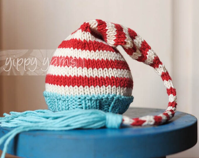Newborn Baby Knit Retro Christmas Colors Elf Nightcap Hat With Tassel ...