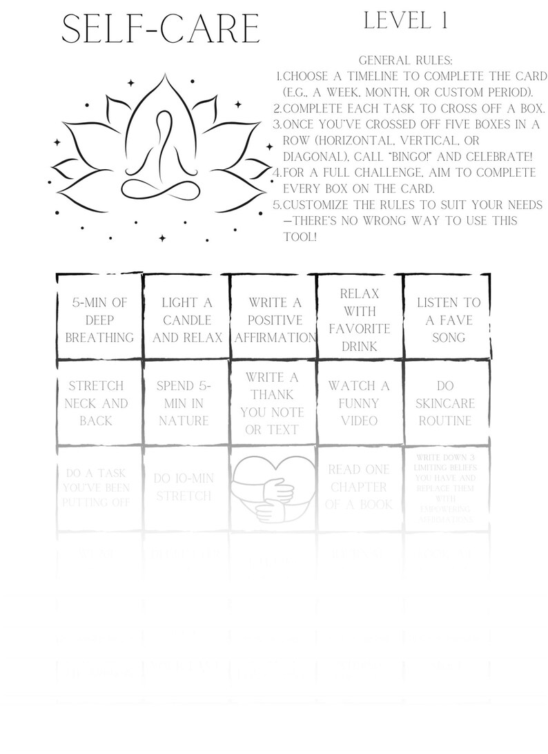 Beginner Self-care Bingo Card Printable Wellness & Mindfulness Tracker ...