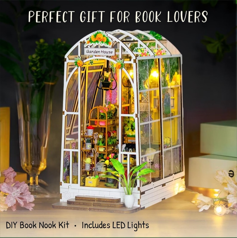 Flower Garden Book Nook Kit – Miniature Greenhouse With LED Lights - Etsy