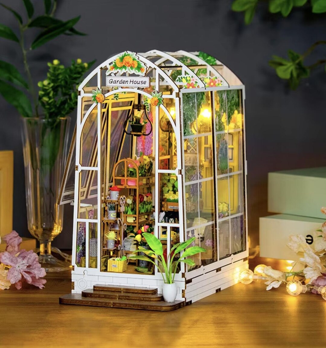 Flower Garden Book Nook DIY Wooden Kit With LED Lights Miniature ...