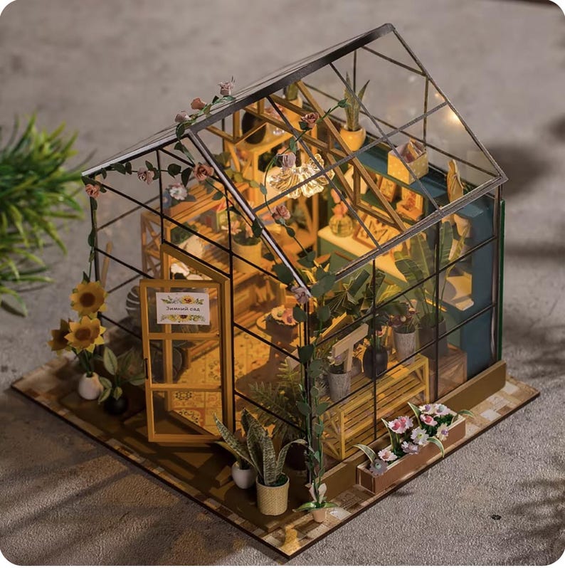 Sunflower Miniature Greenhouse Kit DIY Flower House 1:24 Scale Wooden ...