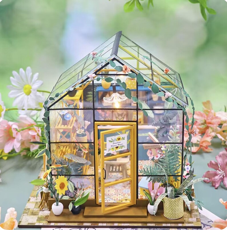 Sunflower Miniature Greenhouse Kit DIY Flower House 1:24 Scale Wooden ...