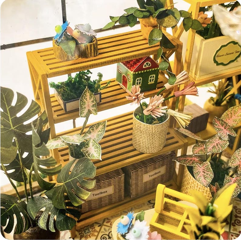 Sunflower Miniature Greenhouse Kit, DIY Flower House Wooden Model (1:24 ...