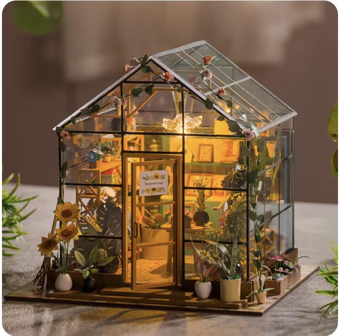 Sunflower Miniature Greenhouse Kit DIY Flower House 1:24 Scale Wooden ...