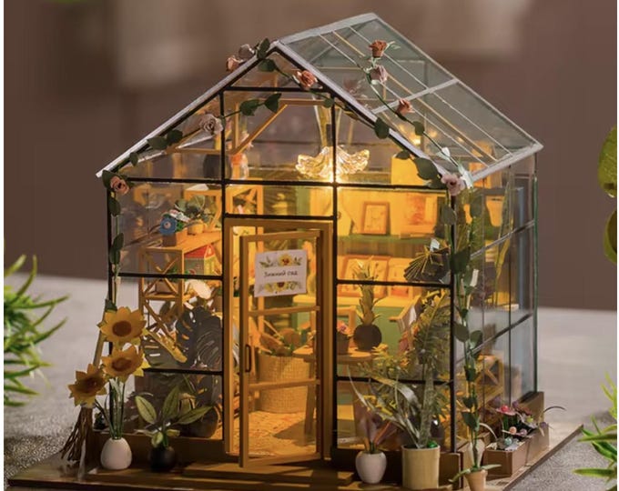Sunflower Miniature Greenhouse Kit DIY Flower House 1:24 Scale Wooden ...