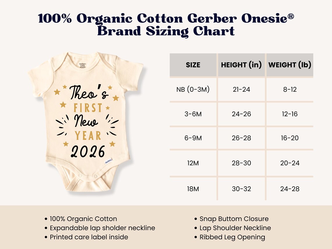 Personalized Name Baby First New Year Gerber Organic Cotton Onesies ...