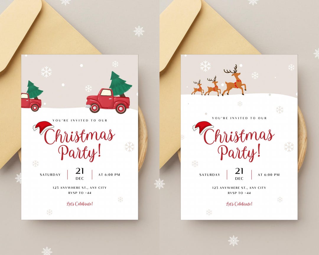 Editable Christmas Party Invitations Digital Download Festive Holiday ...