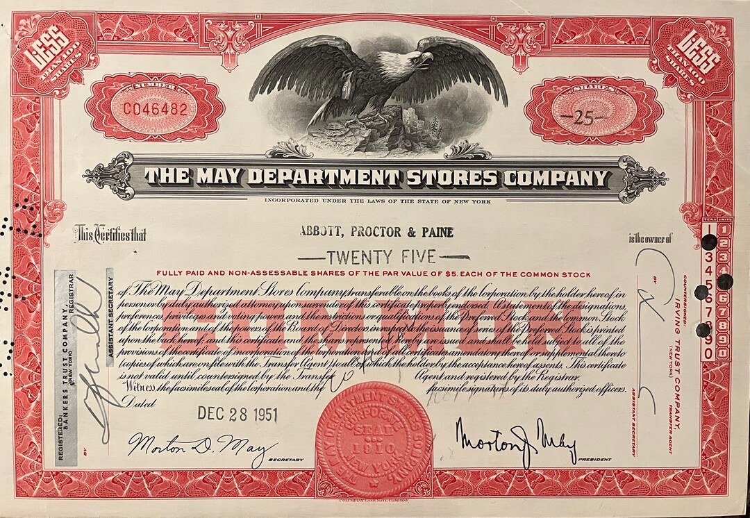 May Department Stores Stock Certificate - Etsy