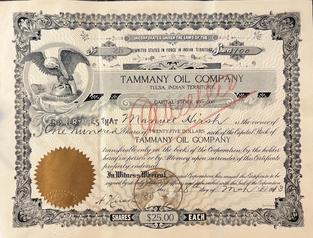 Tammany Oil Stock- Indian Territory, Oklahoma - Etsy