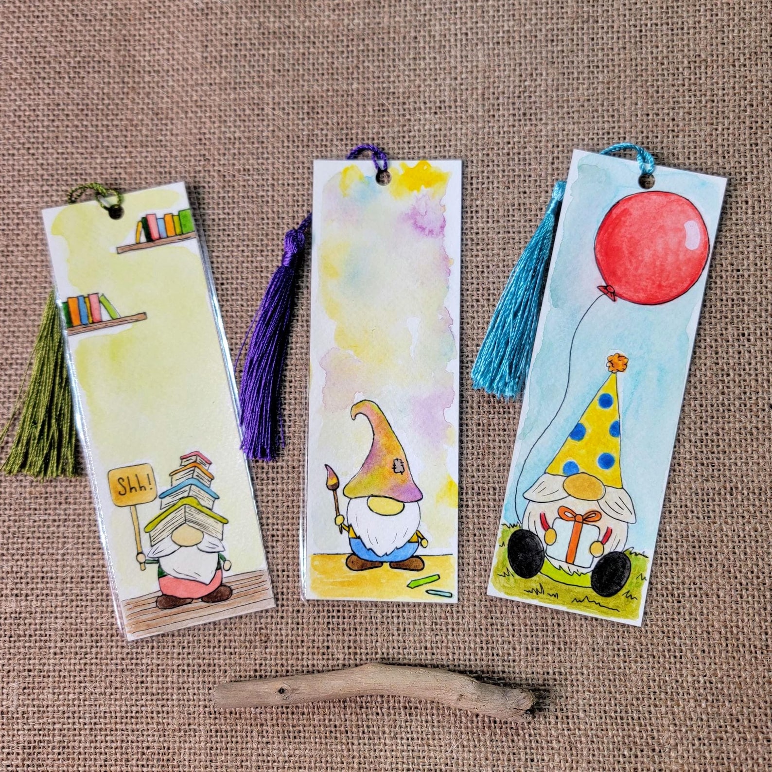 Set of Gnome Bookmarks, Watercolor Gnomes, Whimsical Gnomes, Garden ...