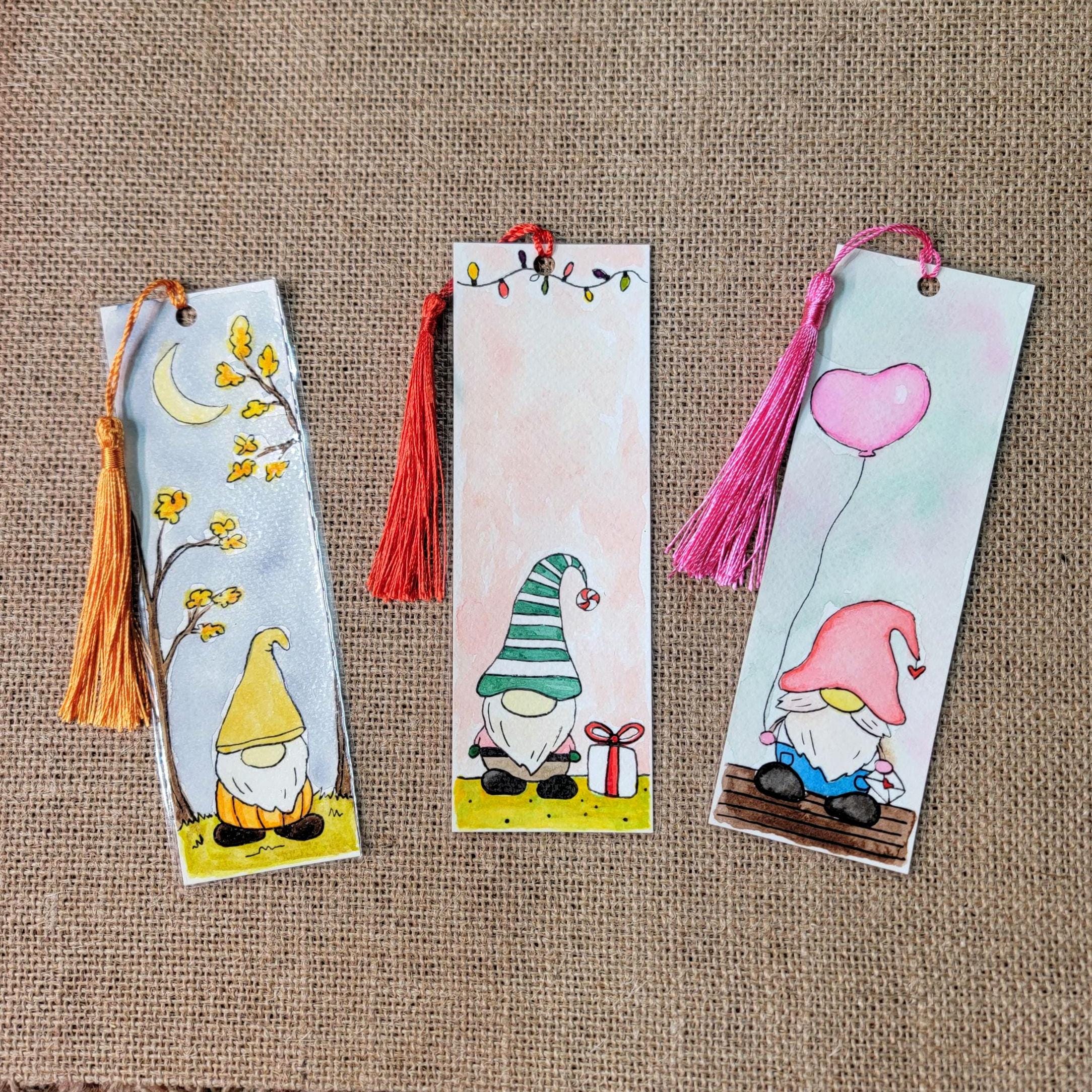 Holiday Gnome Bookmarks, Watercolor Gnomes, Whimsical Gnomes, Garden ...
