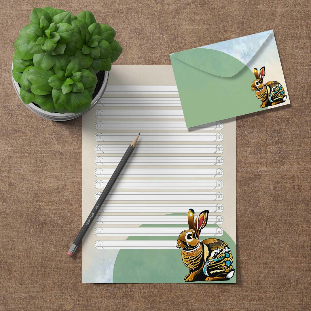 Stationery "rabbit" - Letterhead & DIY Envelope in 4 Lines - Etsy