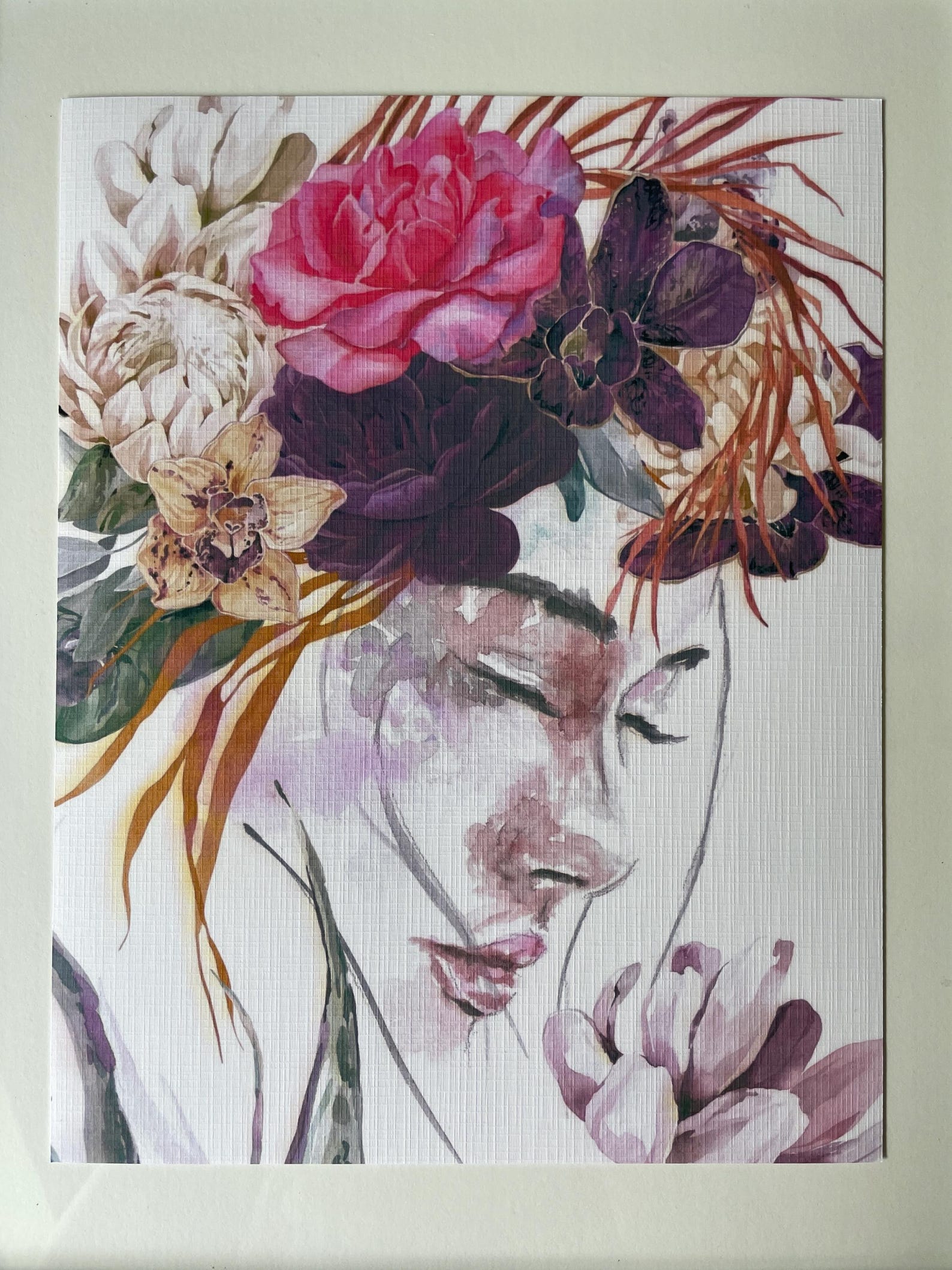 Floral Portrait Art Print | Woman With Flower Crown | Feminine Wall ...