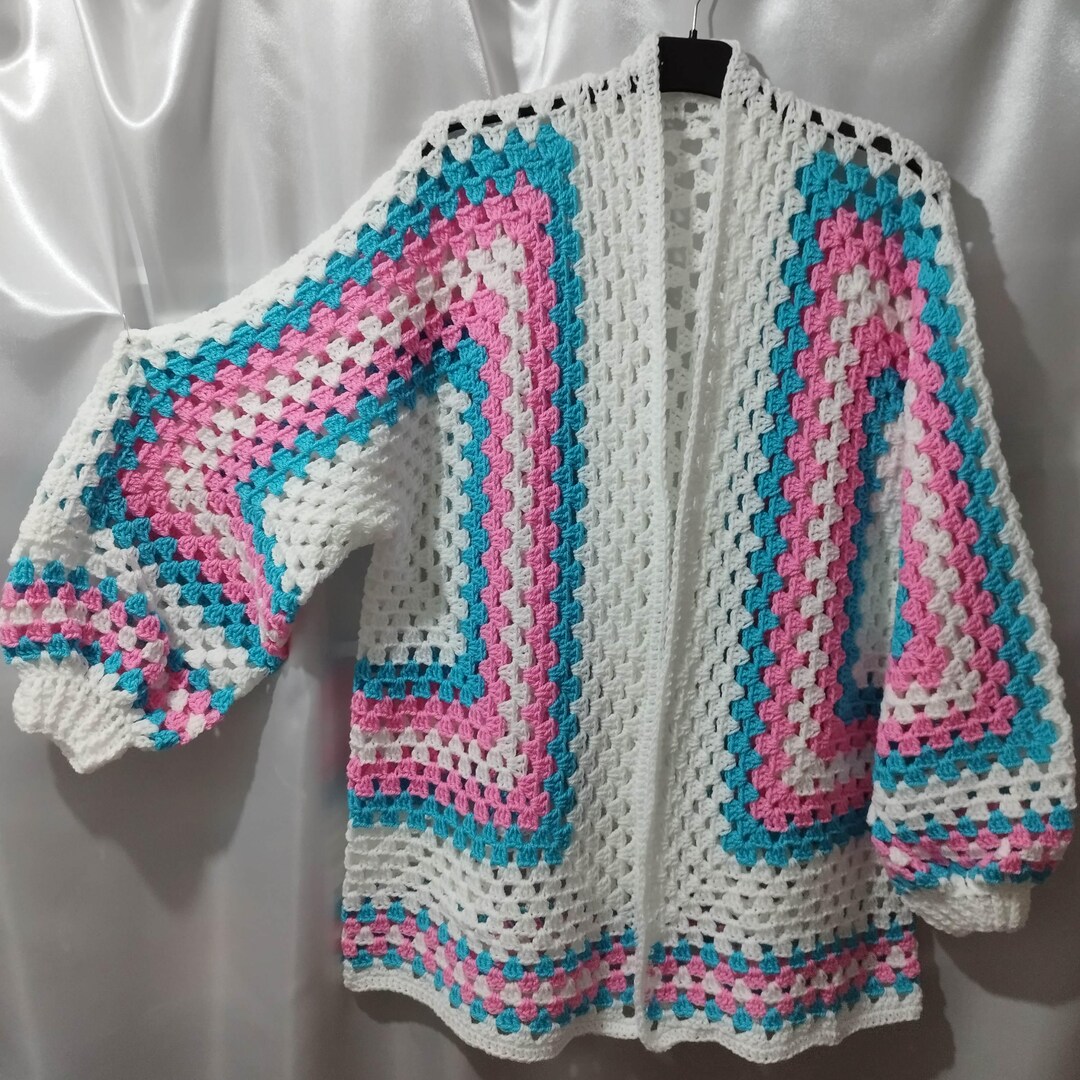 LGBTQ Pride Transgender Flag Crochet Hexagon Cardigan Handmade M L XL ...