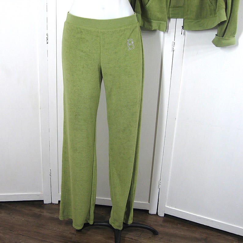 Vintage Tracksuit Green Velour BCBG Maxazria Rhinestone Logo Y2K Jacket ...