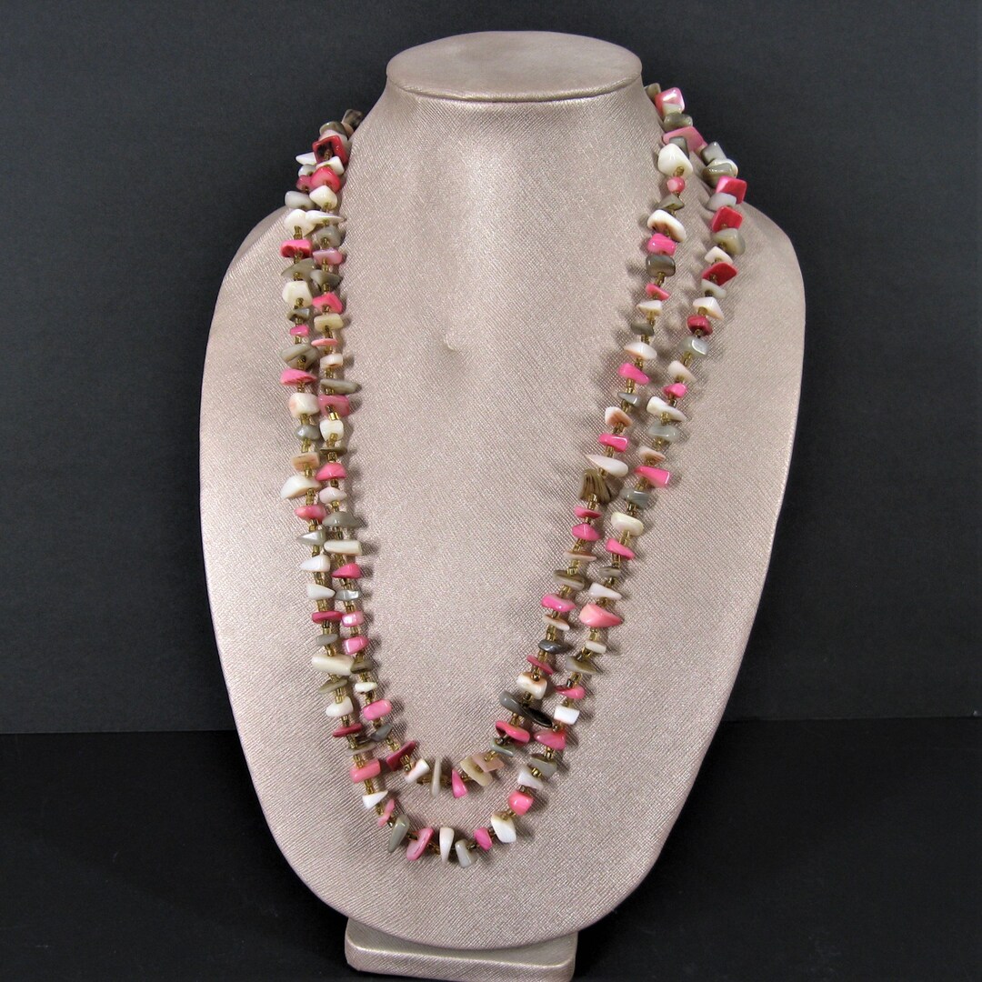 Boho MOP Shell Necklace 28 Extra Long Rope Pink & Multi Color 1960s ...