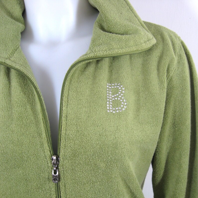 Vintage Tracksuit Green Velour BCBG Maxazria Rhinestone Logo Y2K Jacket ...