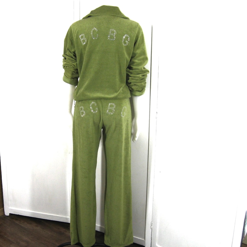 Vintage Tracksuit Green Velour BCBG Maxazria Rhinestone Logo Y2K Jacket ...