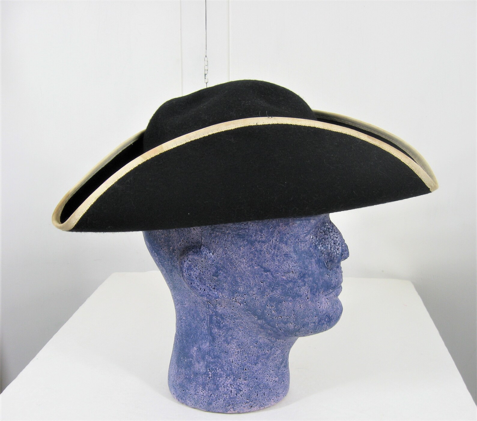 Vintage Black Wool Colonial Tricorn Hat Grosgrain Ribbon Edge | Etsy