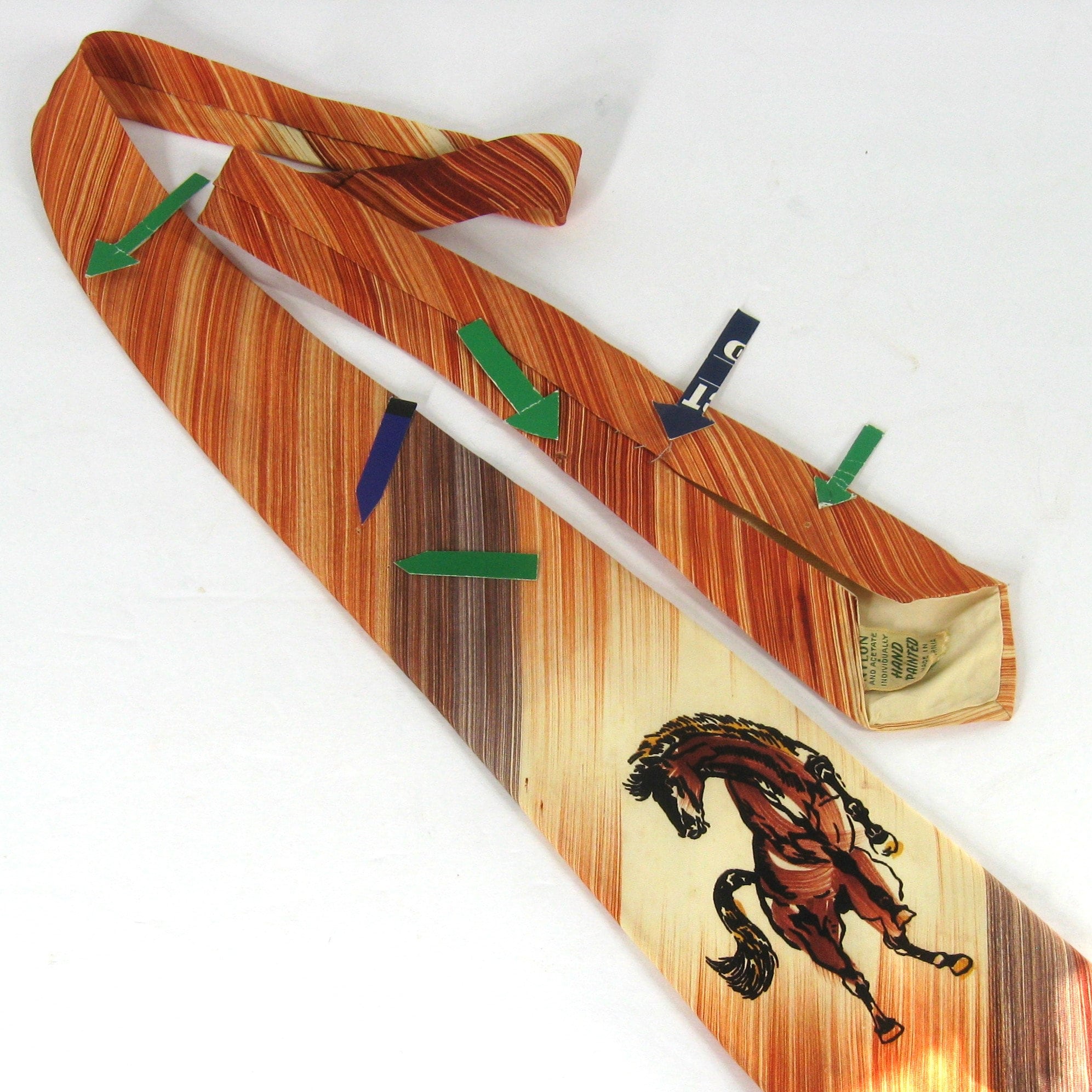 Hand Painted Tie Rearing Horse 40s 50s Vintage, Glossy Salmon Brown ...