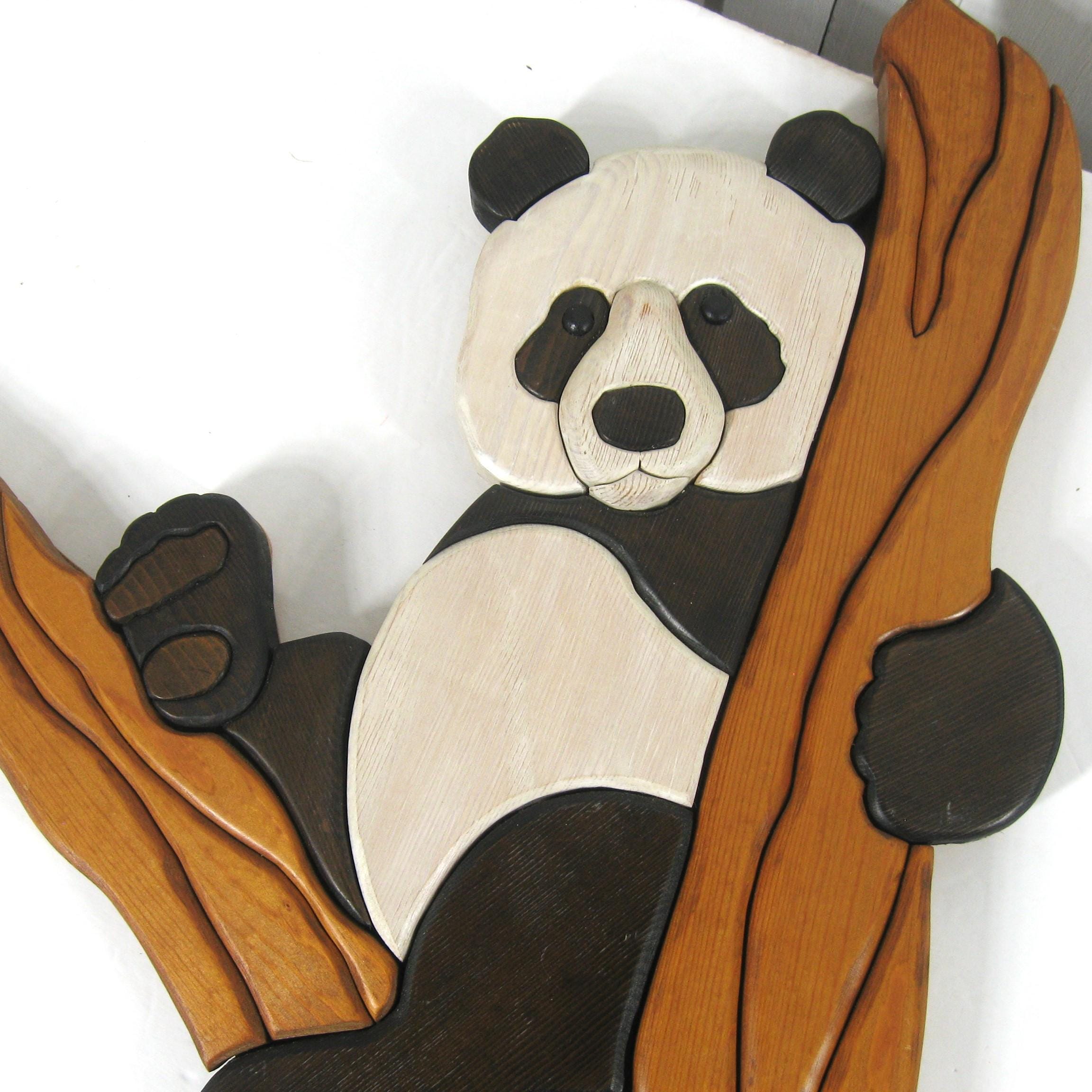 Vintage Wood Panda Bear Wall Hanging 3D Inlaid Intarsia Art 1990s ...