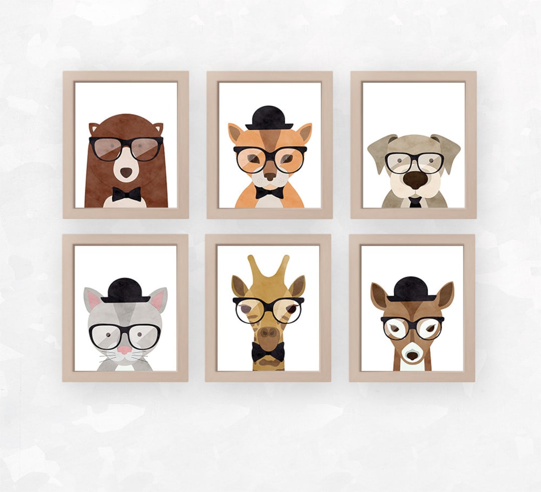Animals Glasses Print Set, Animals Glasses Print, Animals Funny Office ...