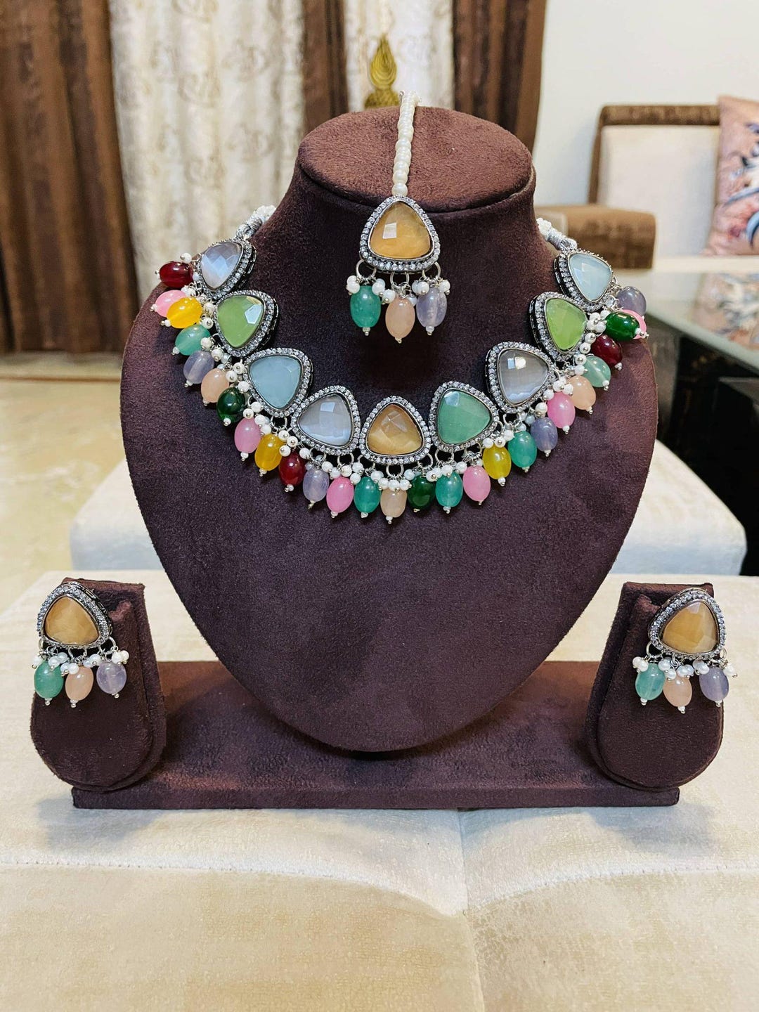 Monalisa Stone Necklace Set With Earrings - Etsy