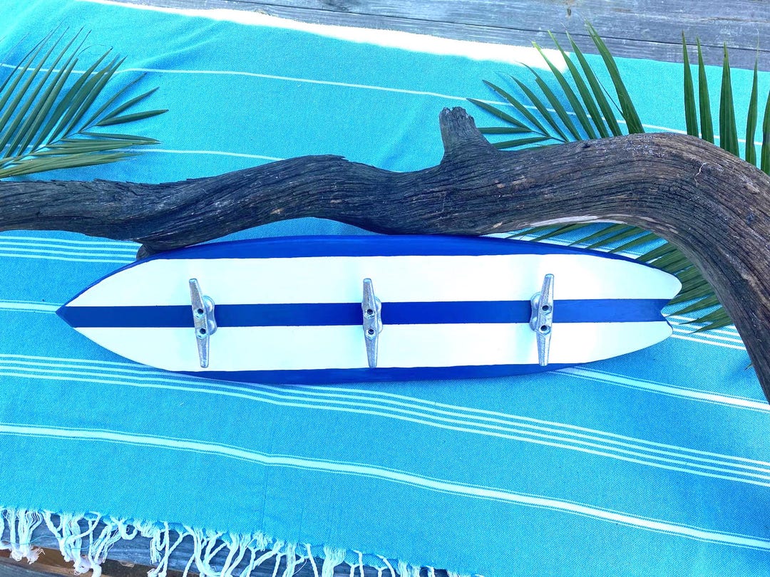 Surfboard Towel Holder, Wood Beach Decor, Coastal Vibe Wall Hook, Towel ...