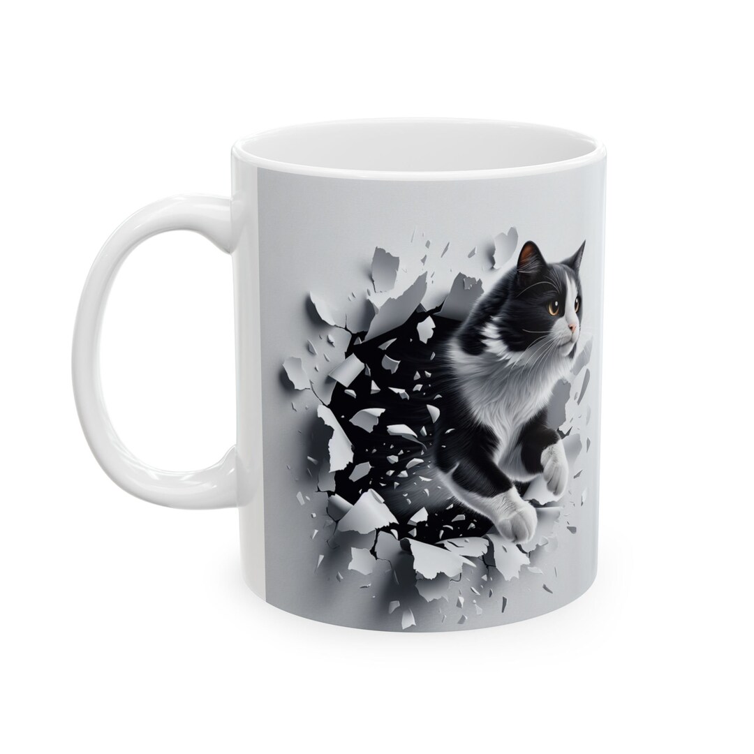 Tuxedo Cat Busting Through Wall Ceramic Mug, 11oz, 15oz - Etsy