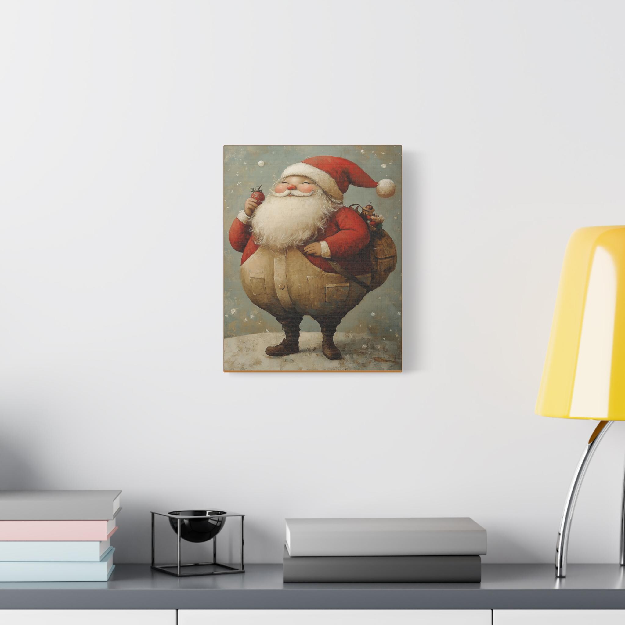 Canvas Wall Art, Fat Little Santa Elf Matte Stretched Print, Holiday ...