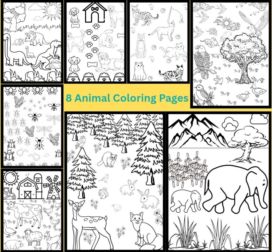 8 Pack Printable Animal Coloring Pages for Kids Activities Printable ...