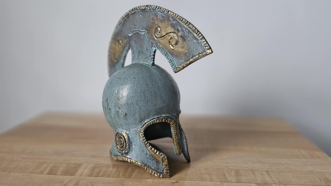 Bronze Greek Spartan Helmet Sculpture | Ancient Warrior Miniature ...