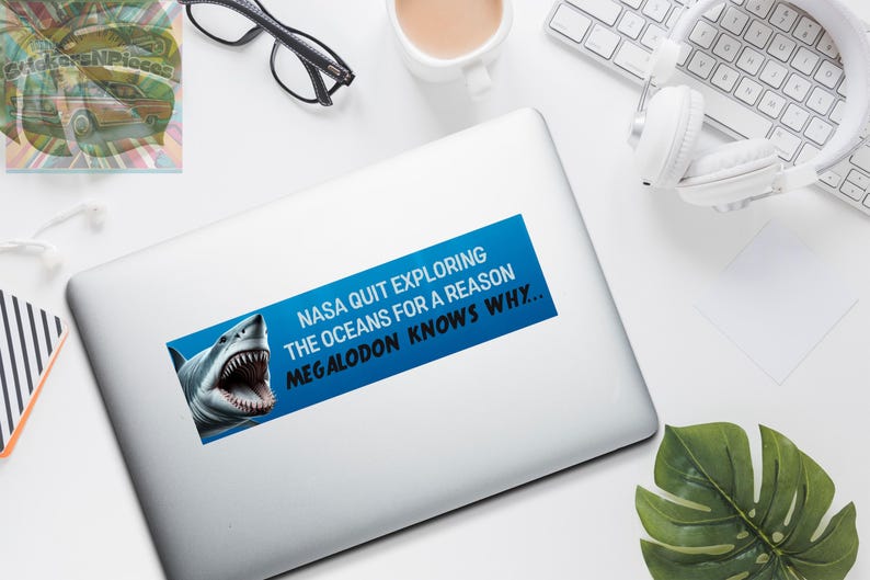 Megalodon Bumper Sticker – Cryptid Shark Sea Monster Decal, Funny Urban ...