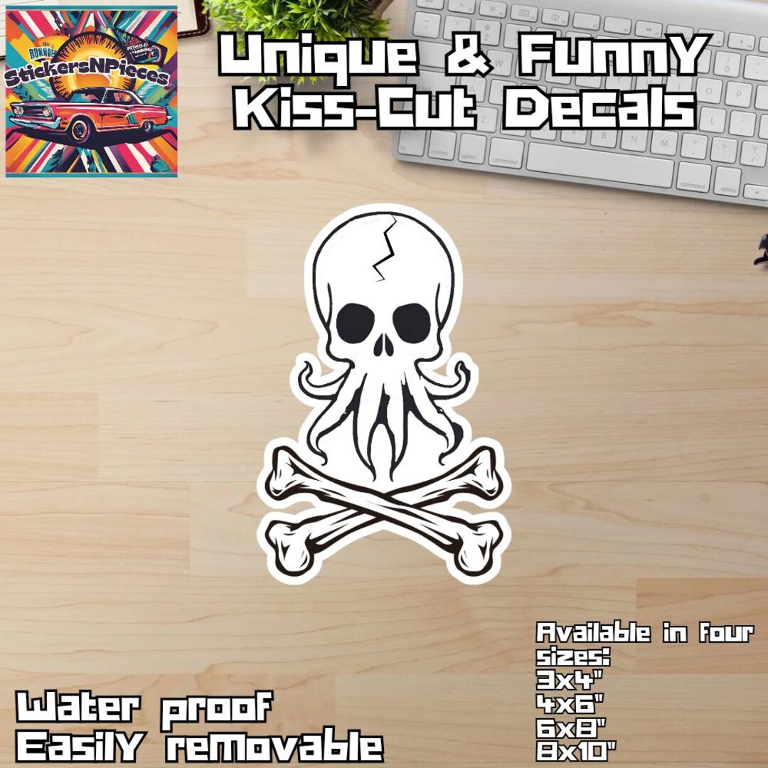 Nautical Kraken Pirate Vinyl Sticker Skull and Crossbones Kraken Vinyl ...