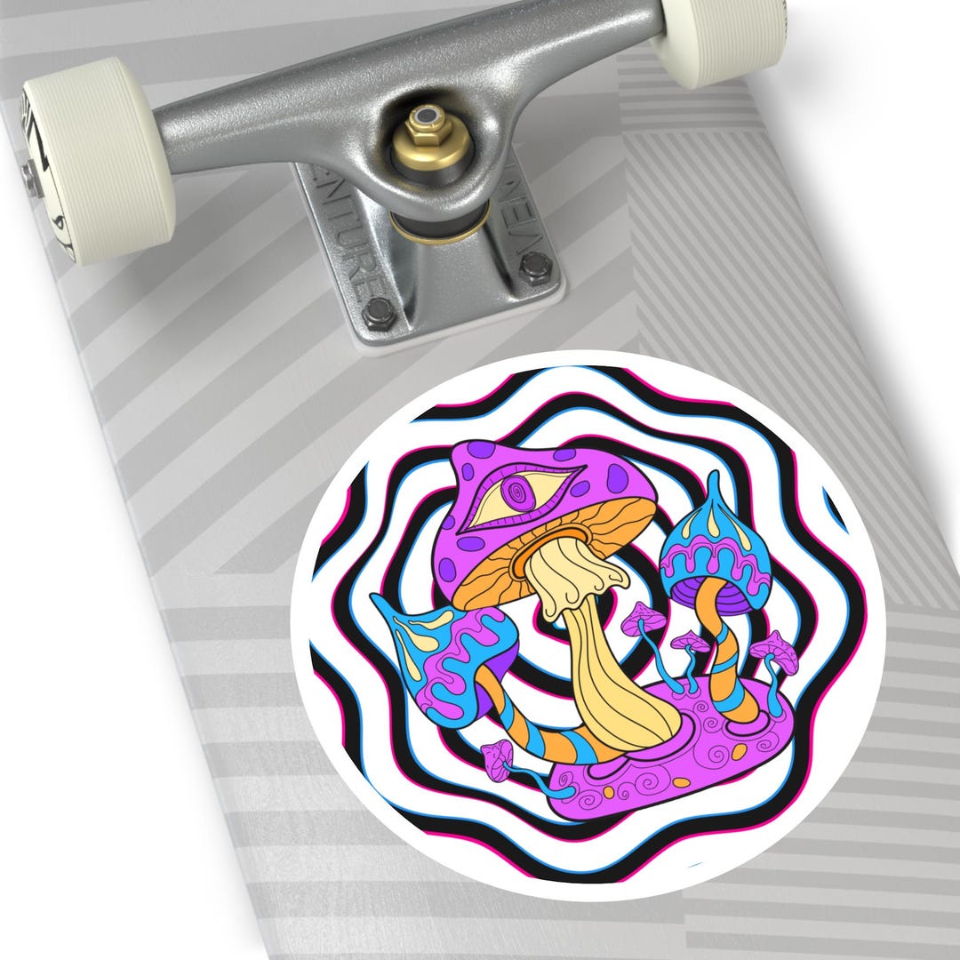 Trippy Mushroom Bumper Sticker, Retro Hippy Stoner Vibe Round Stickers ...