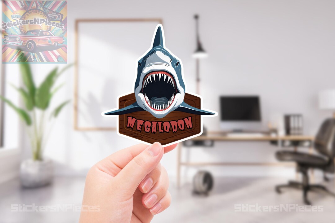 Megalodon Vinyl Sticker – Prehistoric Shark Silhouette Decal, Cryptid ...