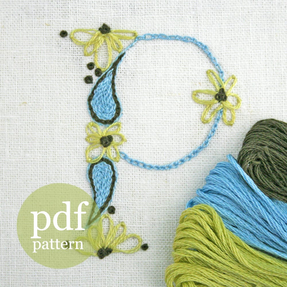 Crewel Embroidery Pattern, DIY Pattern, Pdf, Monogram P Peacock and ...