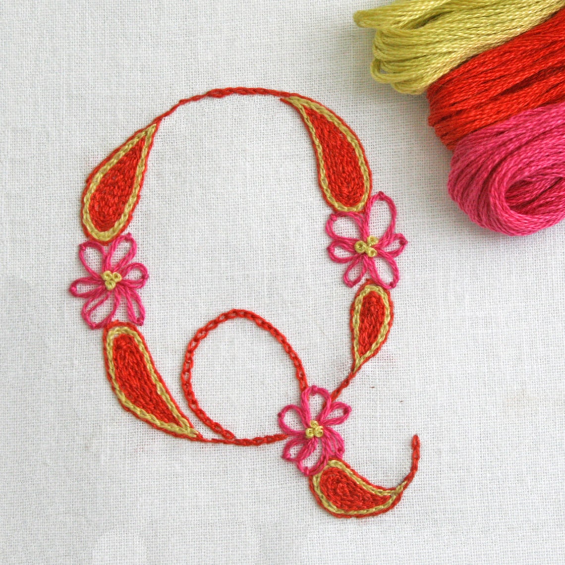 DIY Pdf Crewel Embroidery Pattern Monogram Q in Fiesta Summer Colors ...