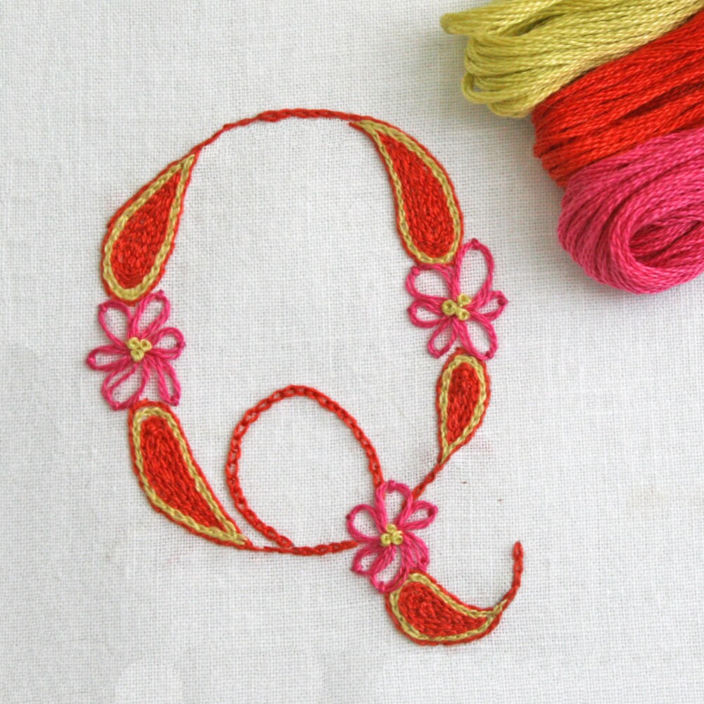 DIY Pdf Crewel Embroidery Pattern Monogram Q in Fiesta Summer Colors ...