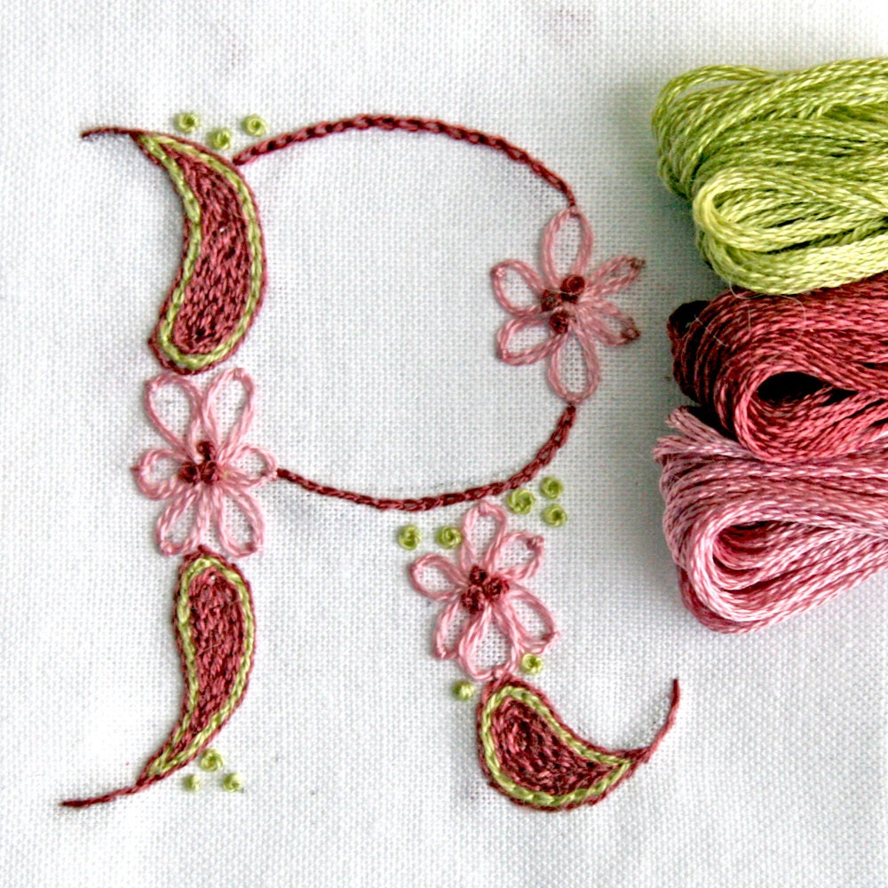 DIY Pdf Crewel Embroidery Pattern Monogram R is for Rose Instant ...