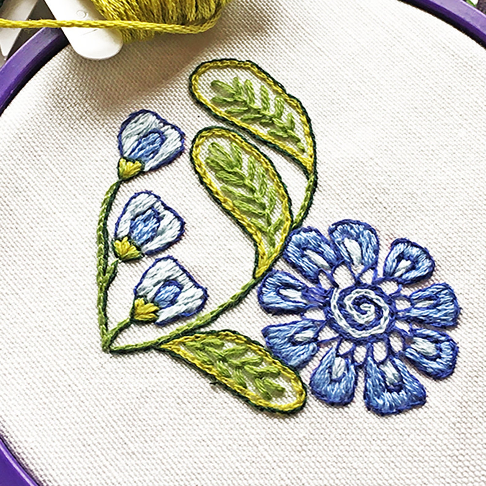 Blue Flower Embroidery Kit, Embroidery Pattern Kit, Pdf, Crewel ...